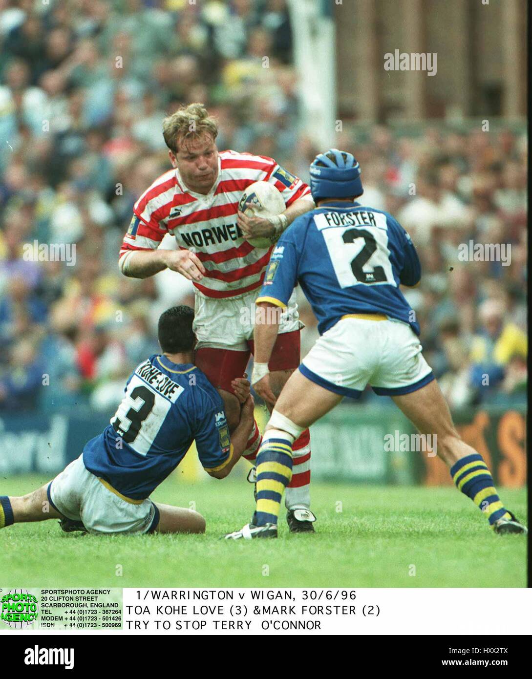 O'CONNER FORSTER & LOVE WARRINGTON V WIGAN RL 30 June 1996 Stock Photo ...