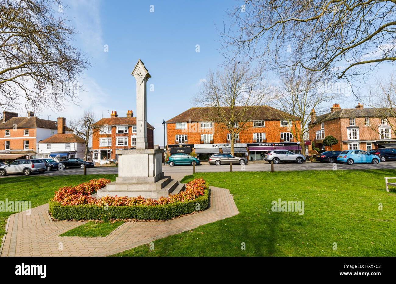 Traditional war memorial, High Street, Tenderden, Kent, south-east ...