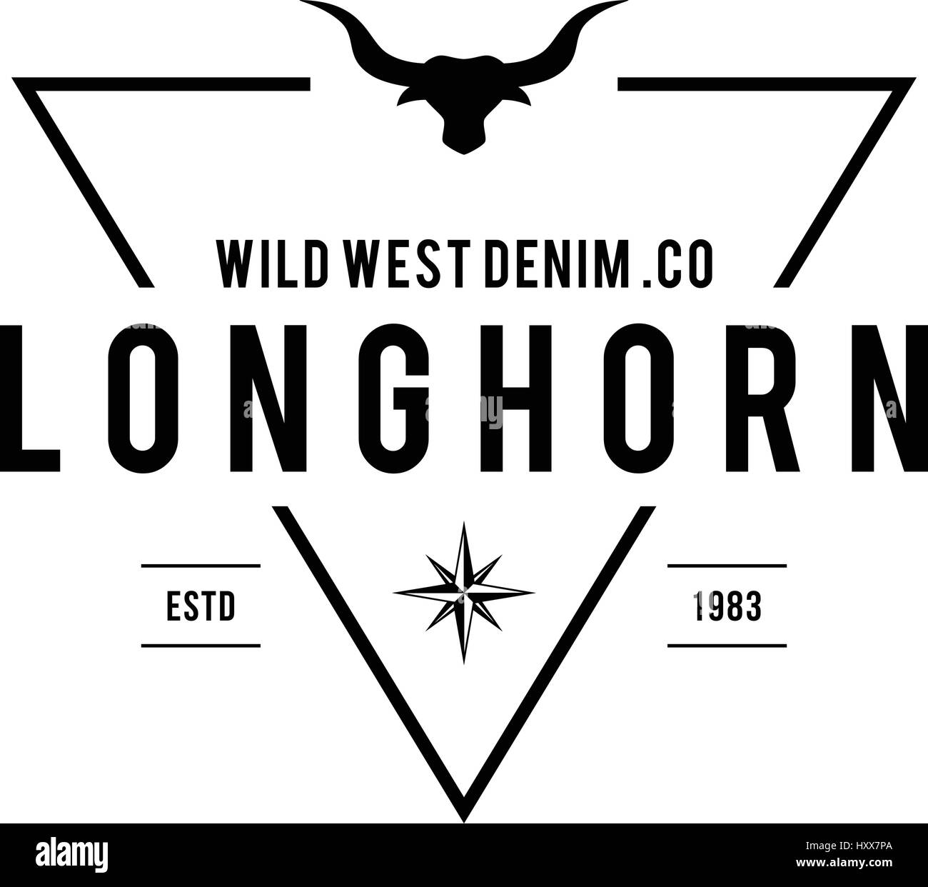 Vintage label with silhouette of bull head. Texas Wild West Theme ...