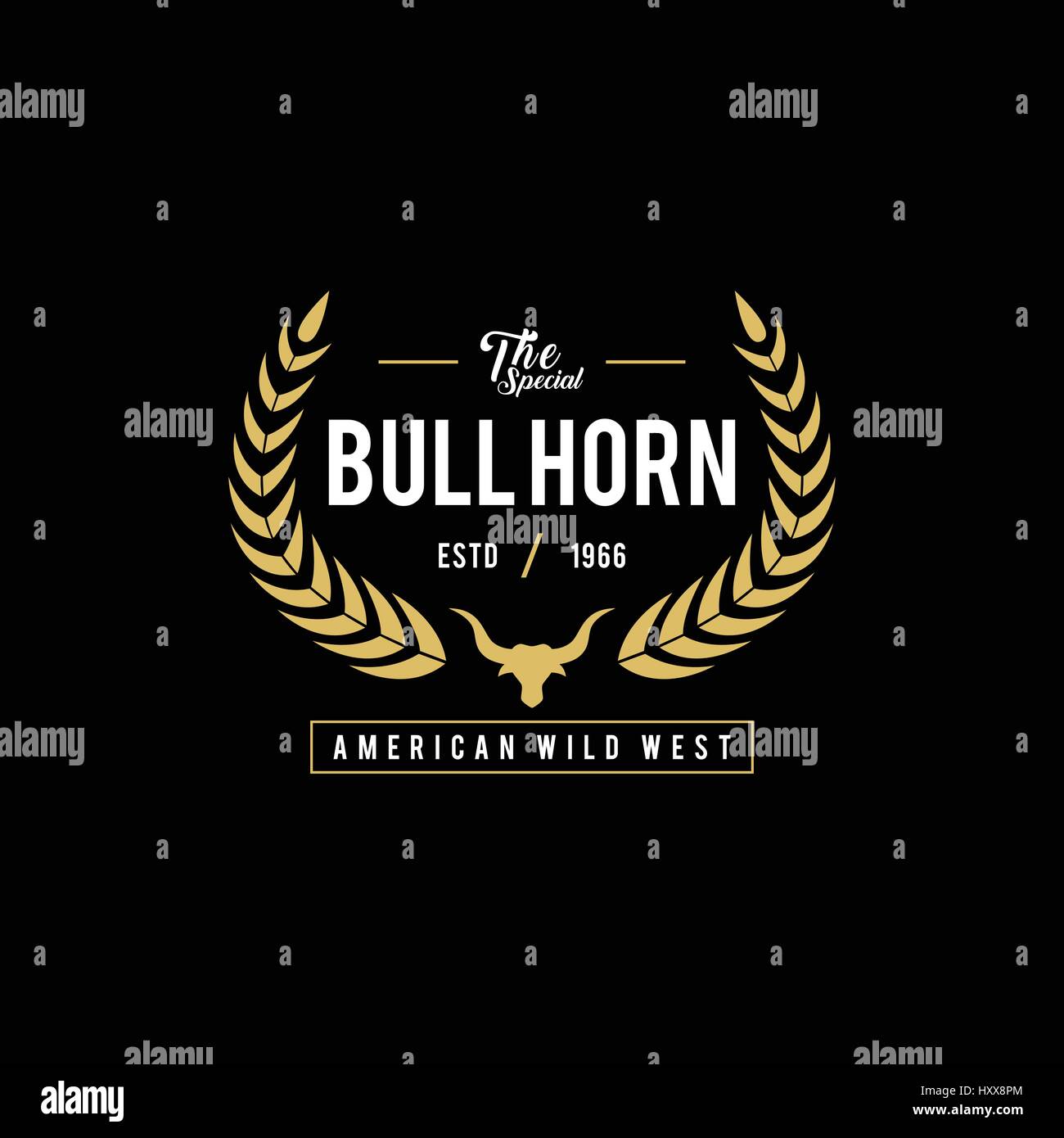 Vintage label with silhouette of bull head. Texas Wild West Theme ...