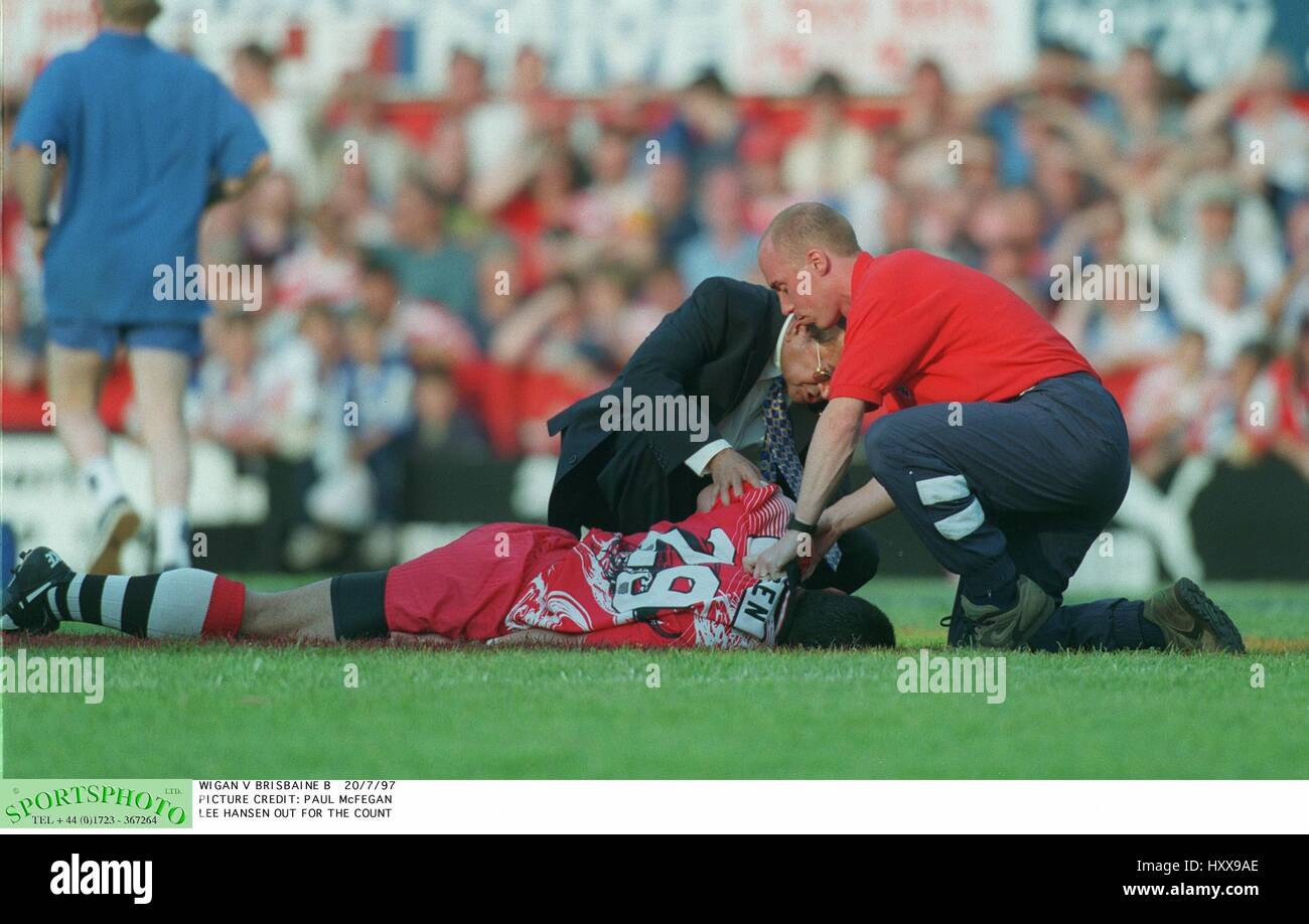 LEE HANSEN OUT FOR THE COUNT WIGAN WARRIORS V BRISBAINE B 20 July 1997 ...