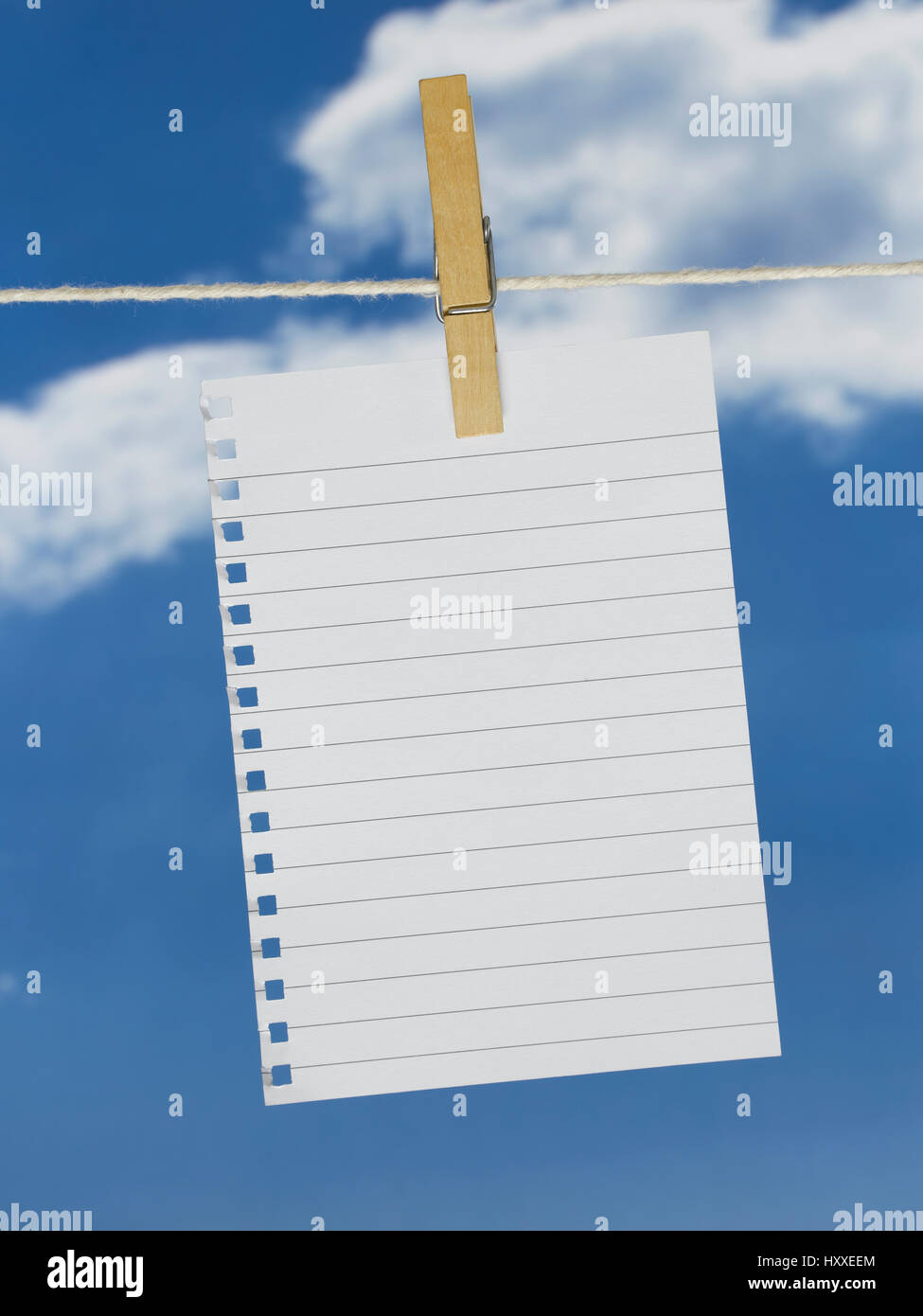 Washing Line with hanging blank paper Stock Photo - Alamy