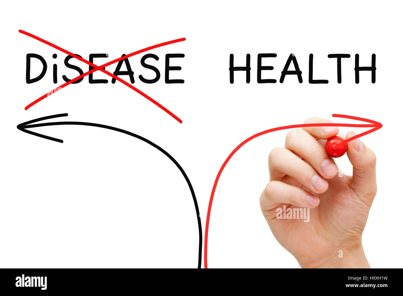Hand drawing Health or Disease arrows concept with marker on ...