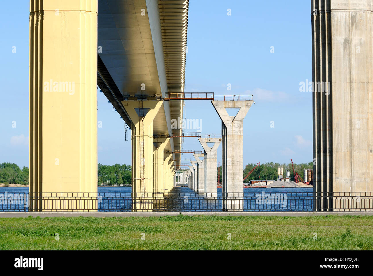 Construction of a new bridge over the river Volga, Russia Stock Photo ...