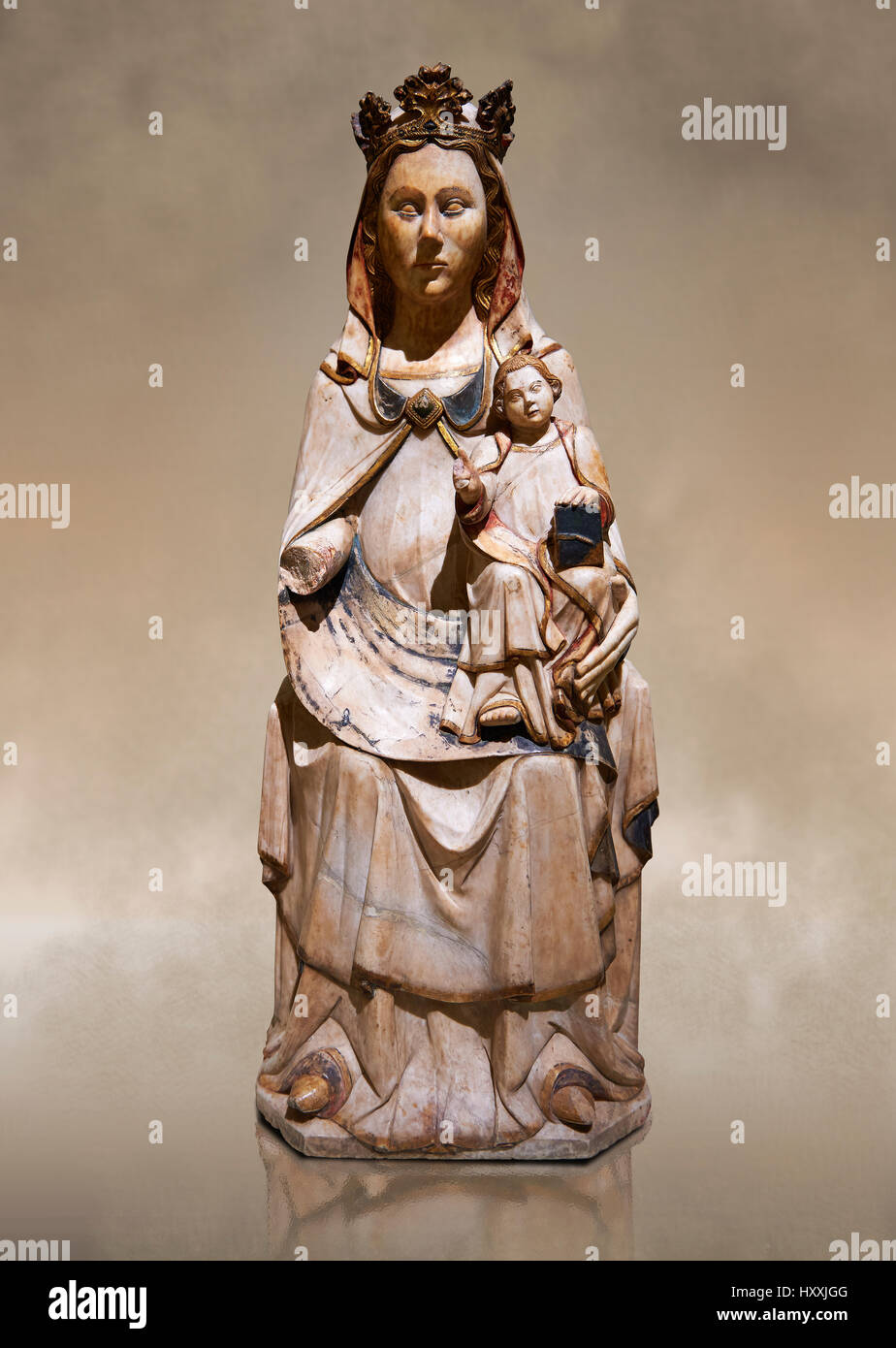 Gothic alabaster statue of the Virgin Mary and Child. 14th century. inv ...