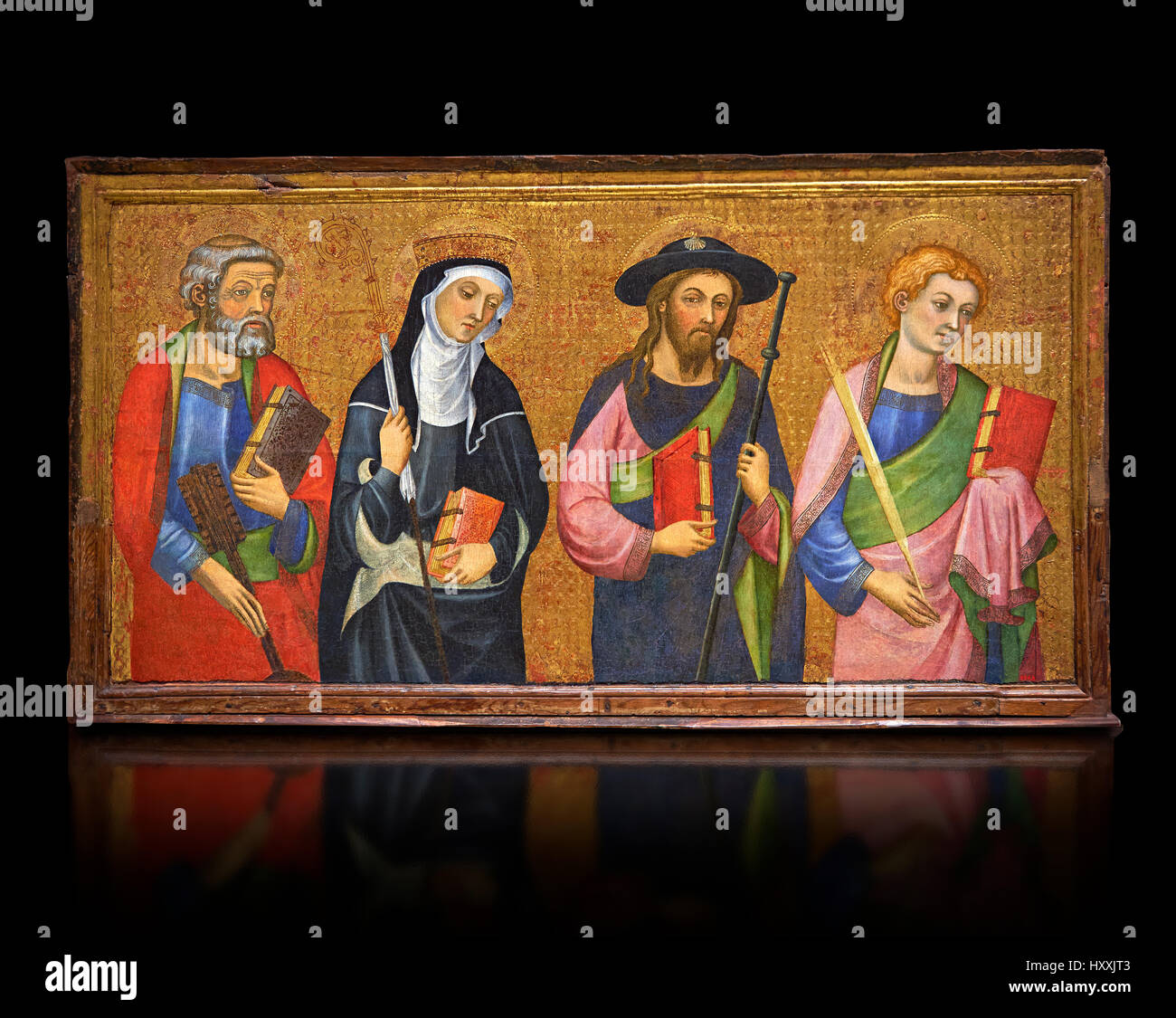 Gothic Altar panel, from Left - St Peter, St Clara, St James Greater ...