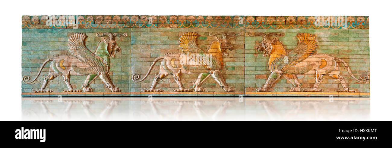 Glazed terracotta tiled panels depicting mythical Griffins. Reign of ...