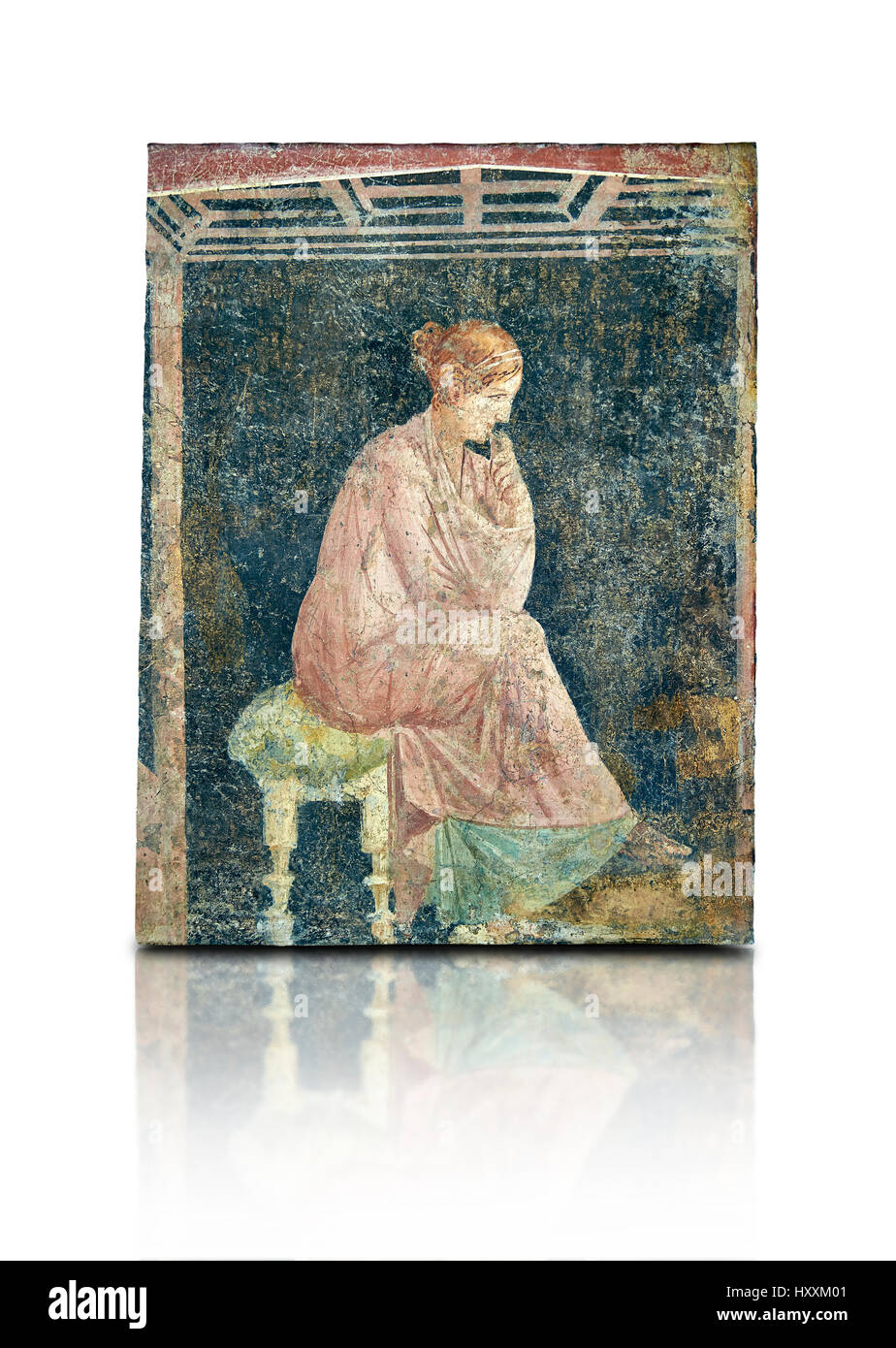 Roman fresco wall painting of a women thinking from the Villa Arianna ...