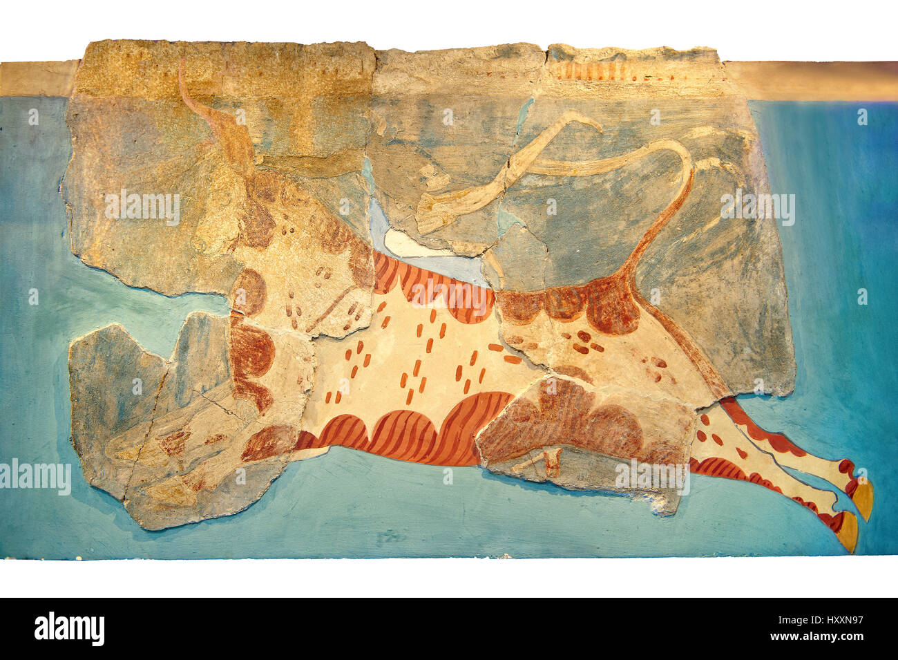 Mycenaean Fresco wall painting of a man leaping over a bull from the ...