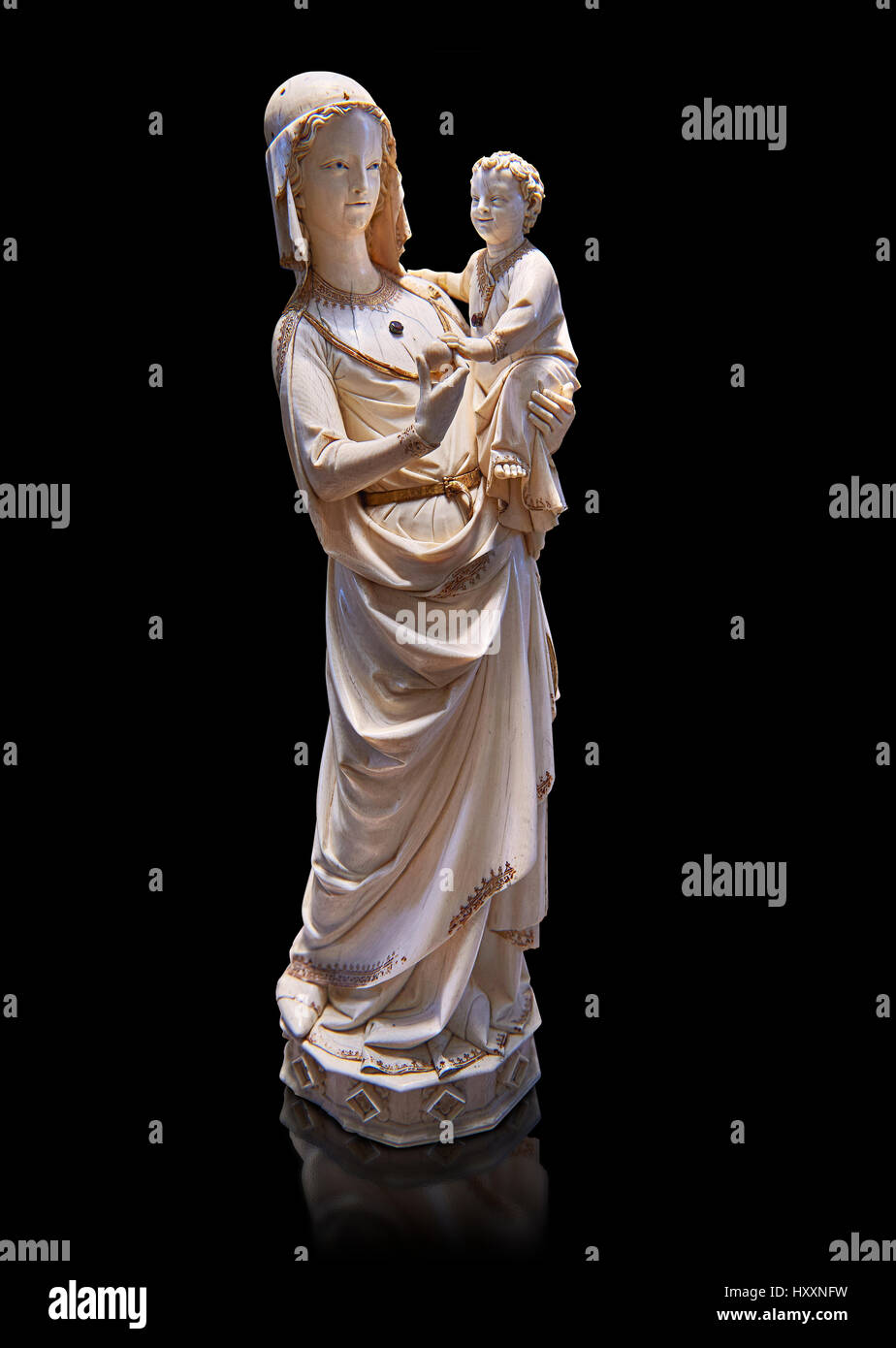 Medieval Gothic ivory statuette of the Virgin and Child , late 13th ...