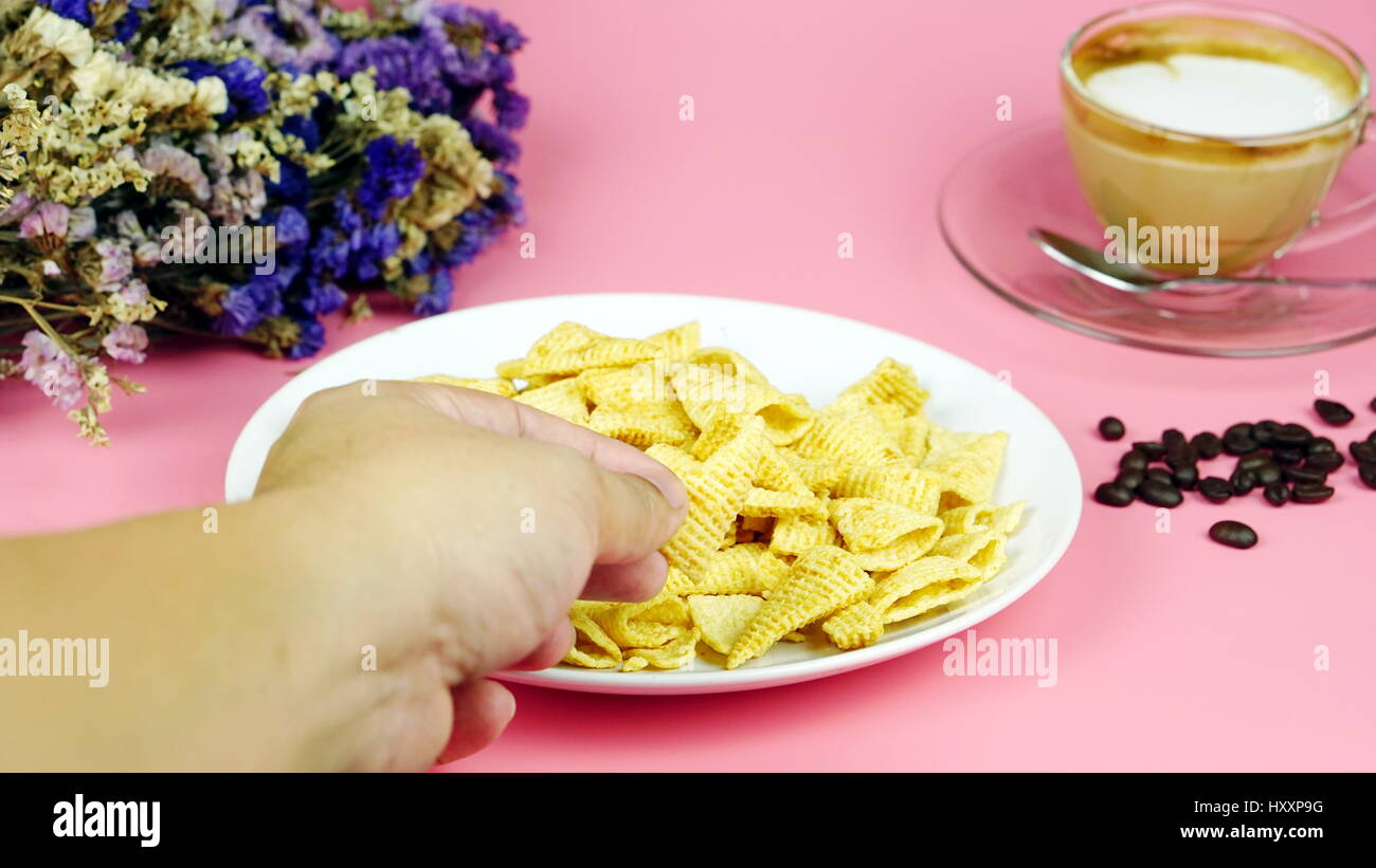 Corn snack, American style. The triangle snack made from some corn ...
