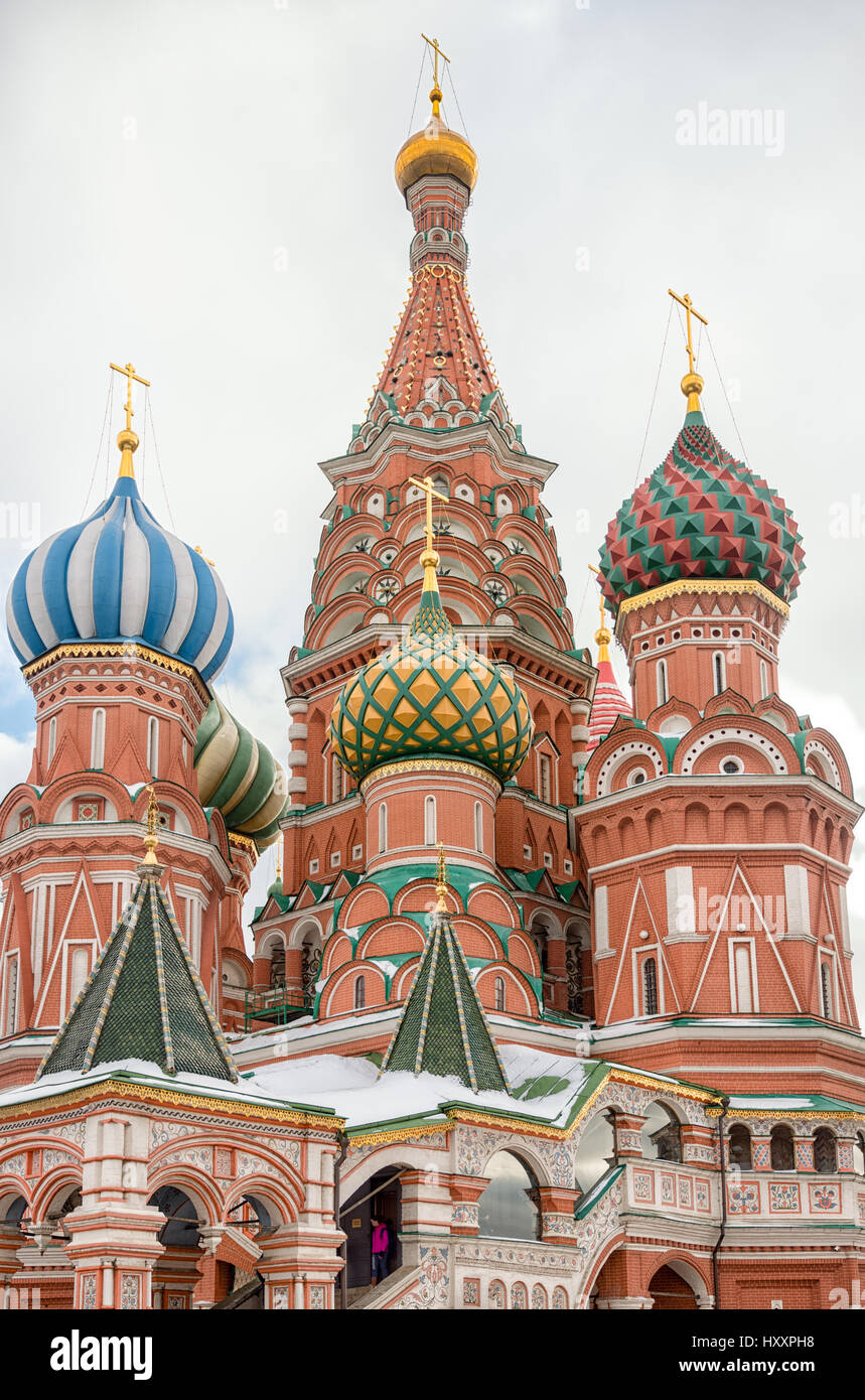 Saint Basil's Cathedral with colorful turrents and domes on Red Square ...