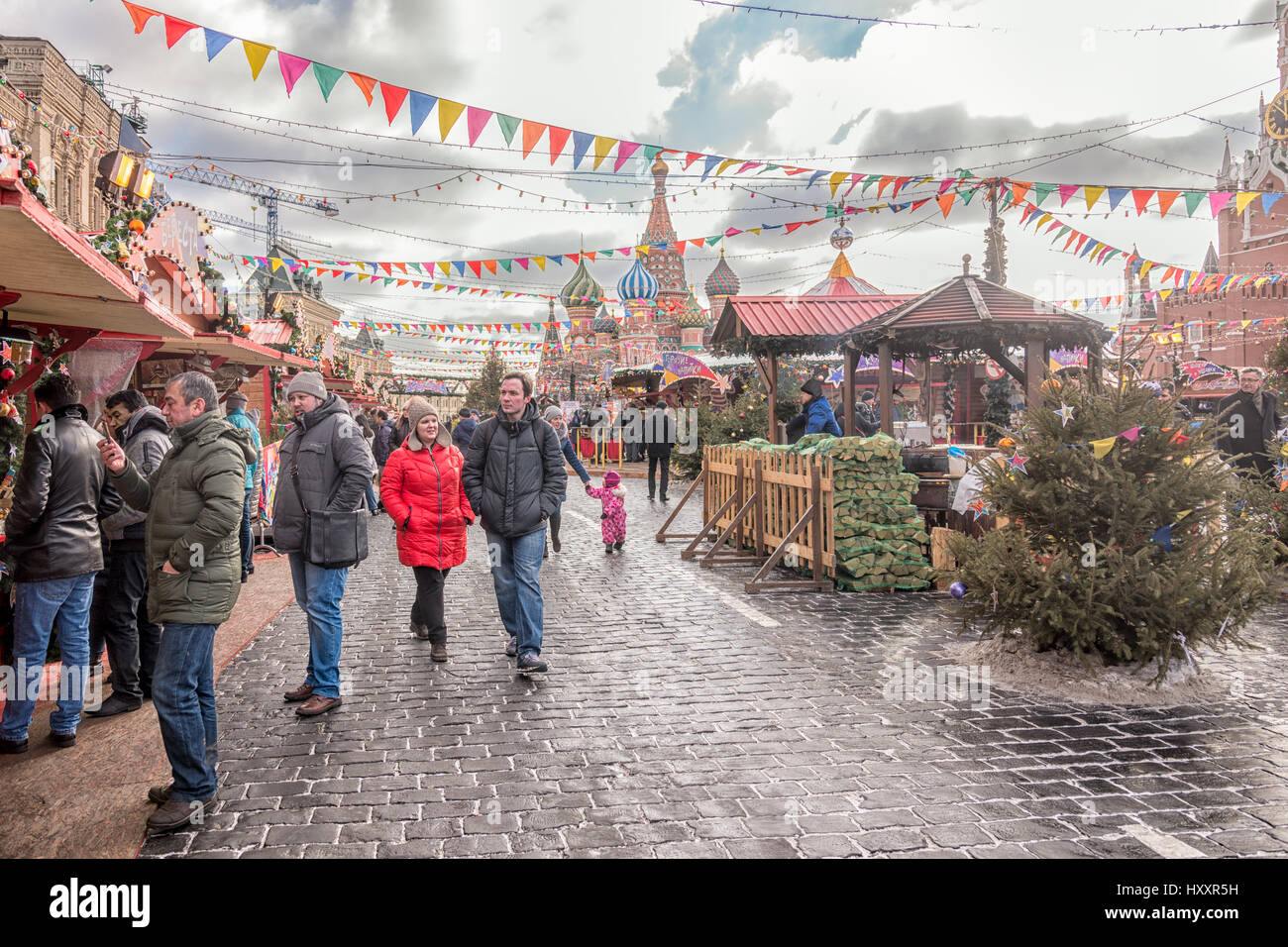 Red Square in Moscow, Russia, with holiday market and traditional ...