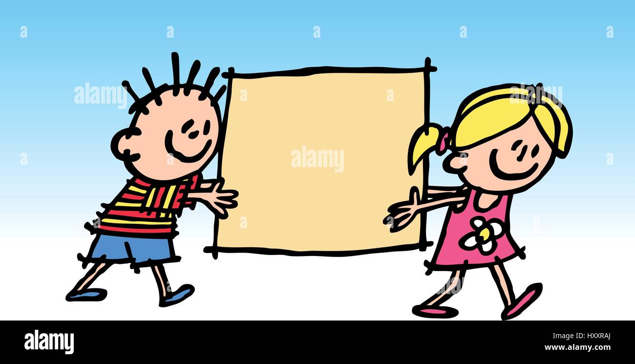 Happy Kids Holding Sign. Vector Illustration Stock Vector Image & Art ...