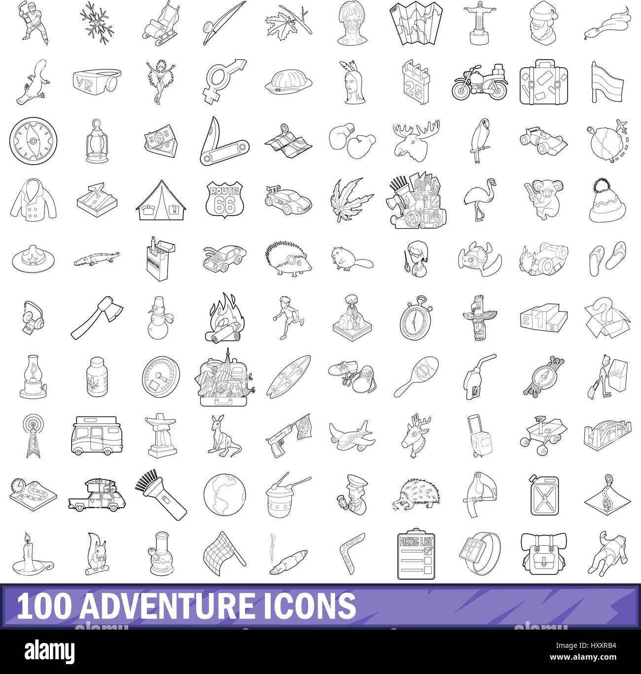 100 adventure icons set, outline style Stock Vector Image & Art - Alamy