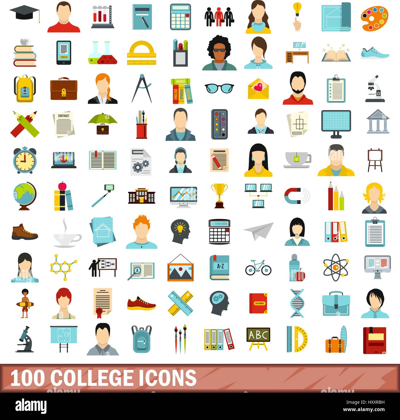 100 college icons set, flat style Stock Vector Image & Art - Alamy