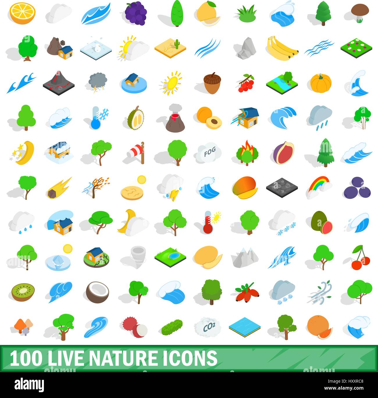 100 live nature icons set, isometric 3d style Stock Vector Image & Art ...