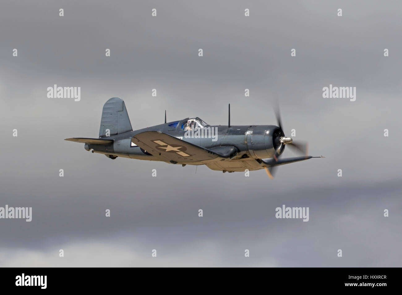 Airplane WWII F4U Corsair fighter flying at the Los Angeles Air Show ...