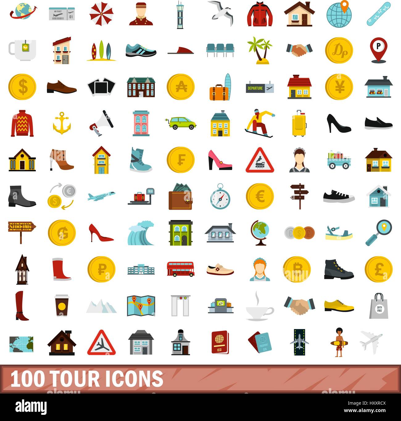 100 tour icons set, flat style Stock Vector Image & Art - Alamy