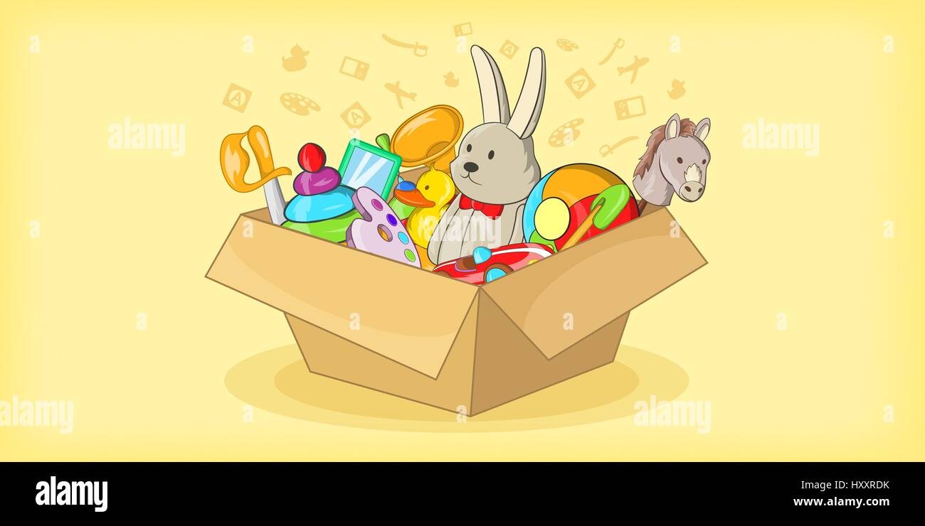 Box with toys horizontal banner, cartoon style Stock Vector Image & Art ...