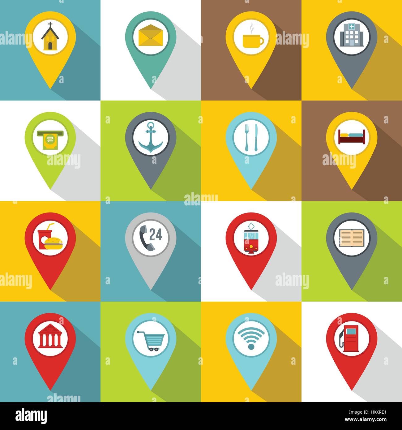 Points of interest icons set, flat style Stock Vector Image & Art - Alamy