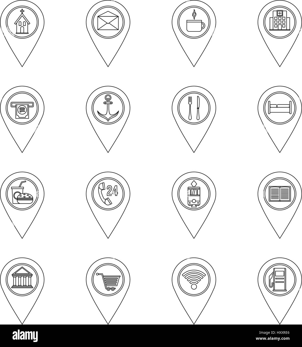 Points of interest icons set, outline style Stock Vector Image & Art ...