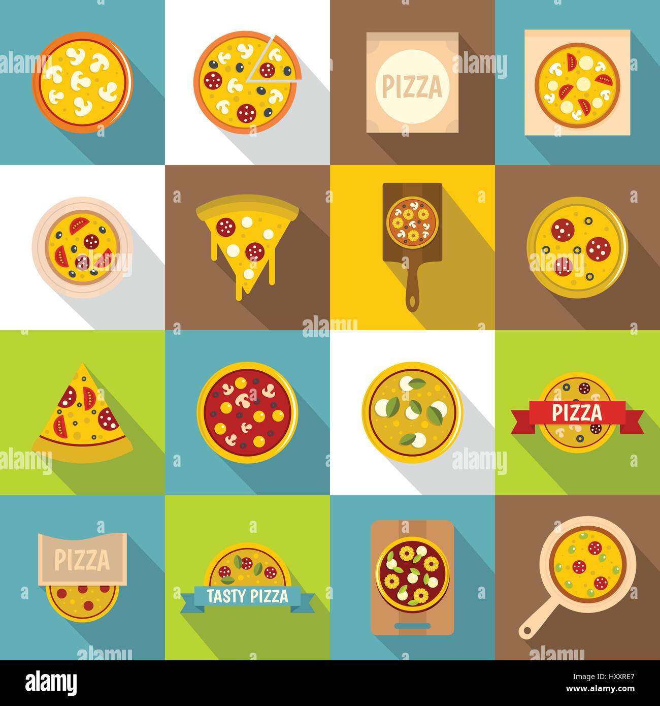 Pizza icons set food, flat style Stock Vector Image & Art - Alamy