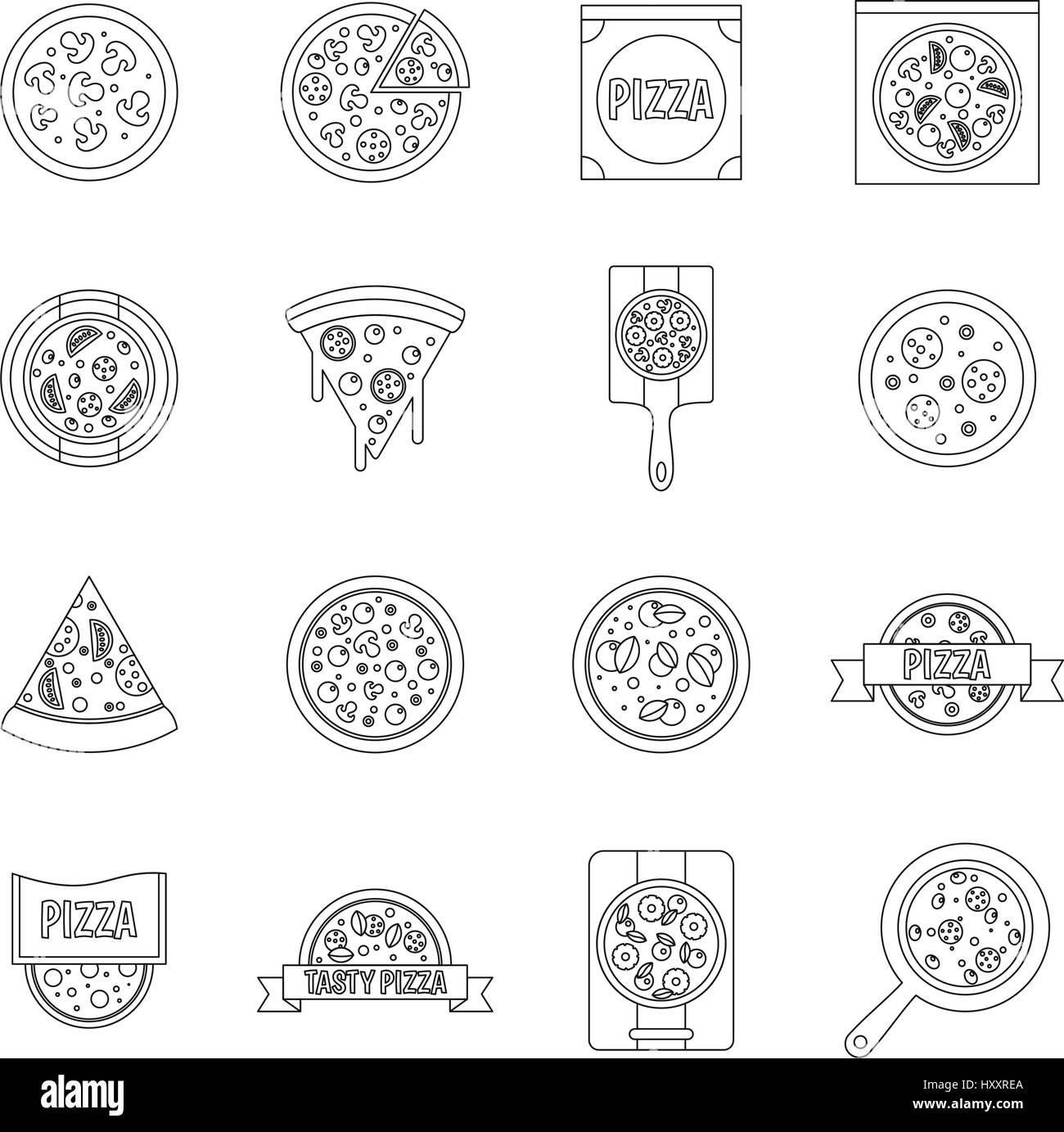 Pizza icons set food, outline style Stock Vector Image & Art - Alamy