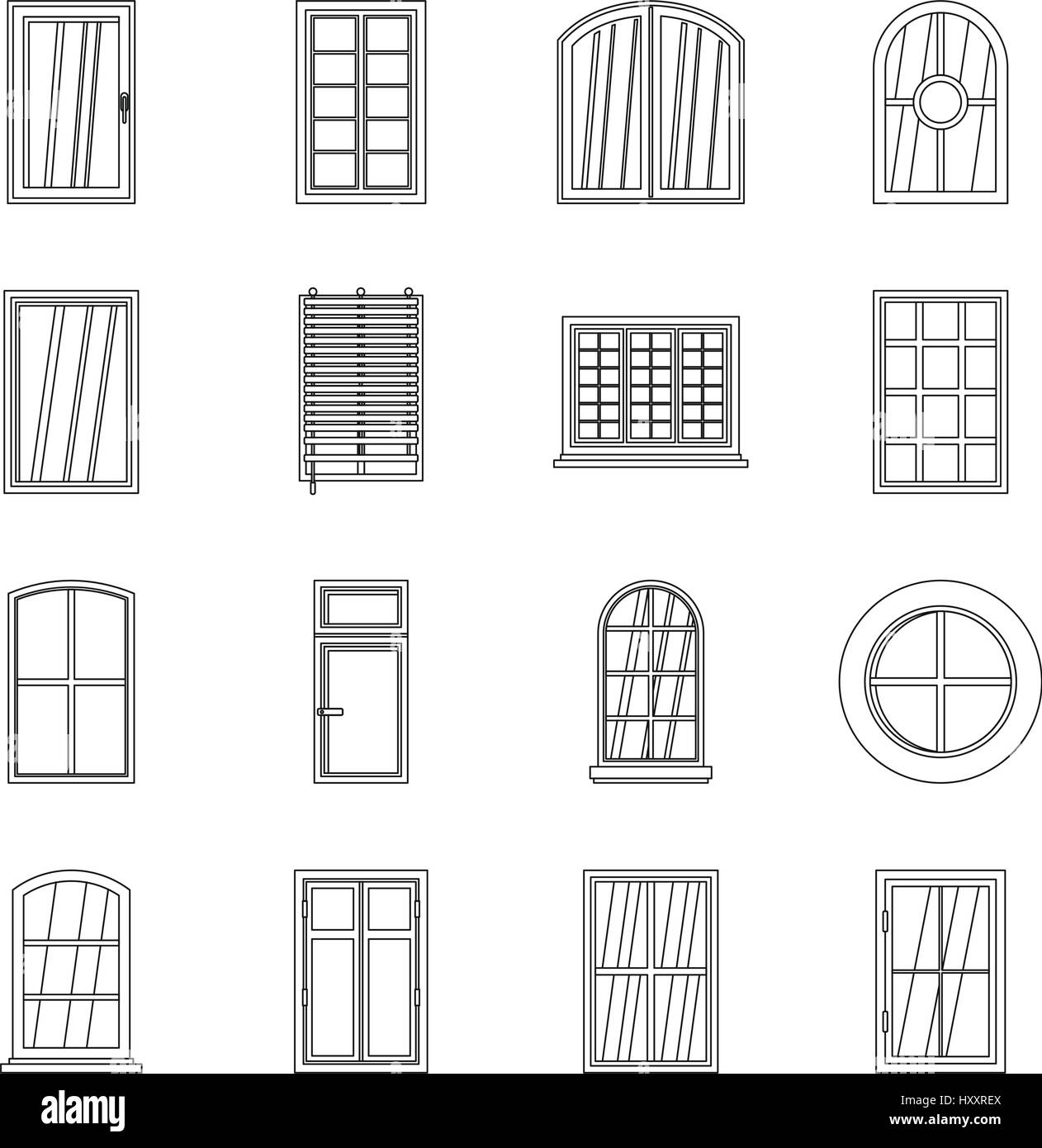 Plastic window forms icons set, outline style Stock Vector Image & Art ...
