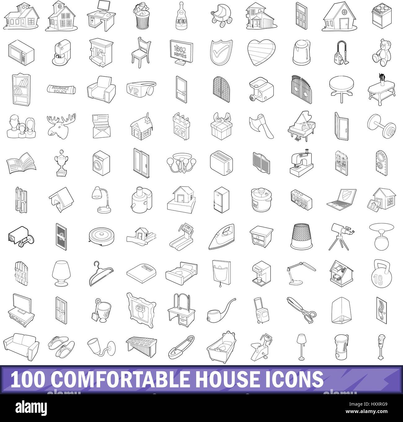 100 comfortable house icons set, outline style Stock Vector Image & Art ...