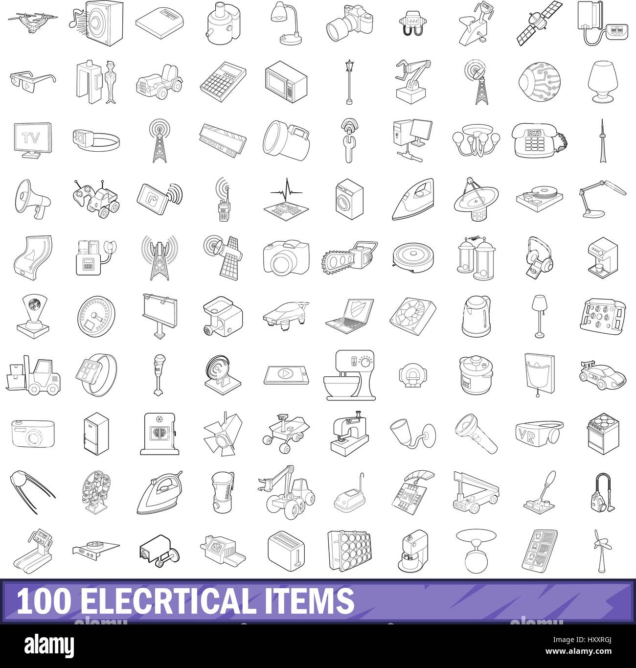 100 electrical items icons set, outline style Stock Vector Image & Art ...