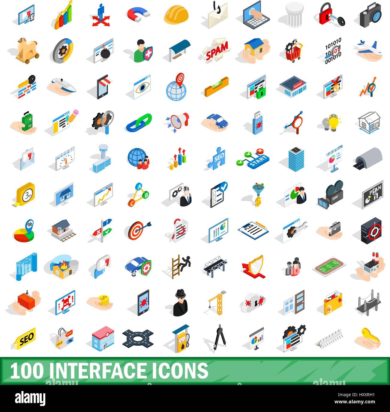 100 interface icons set, isometric 3d style Stock Vector Image & Art ...