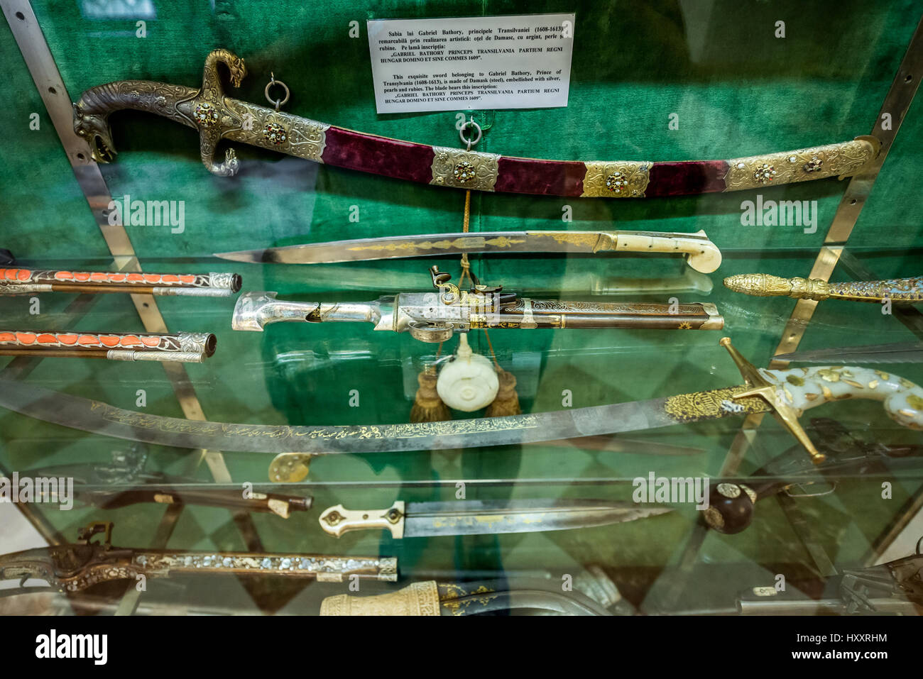 Oriental weapon in Small Armory Hall in Peles Palace, former royal ...