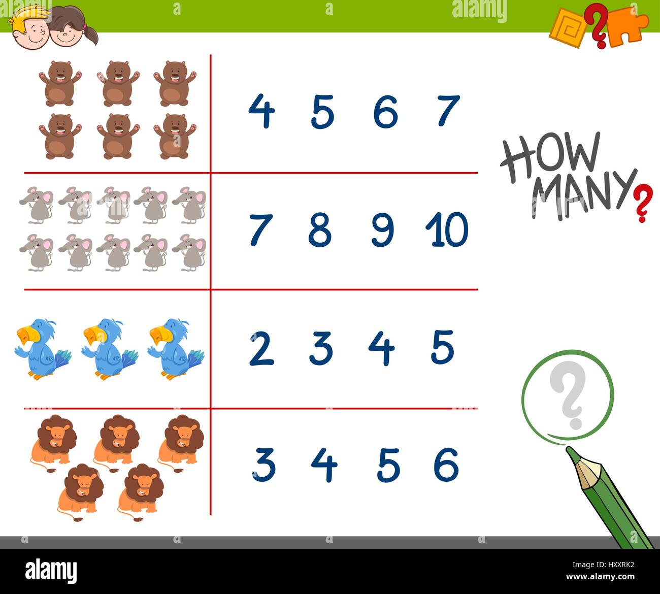 Cartoon Illustration of Educational Counting Game for Children with ...