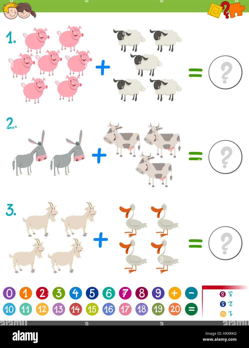 Cartoon Illustration of Educational Mathematical Addition Activity Game ...