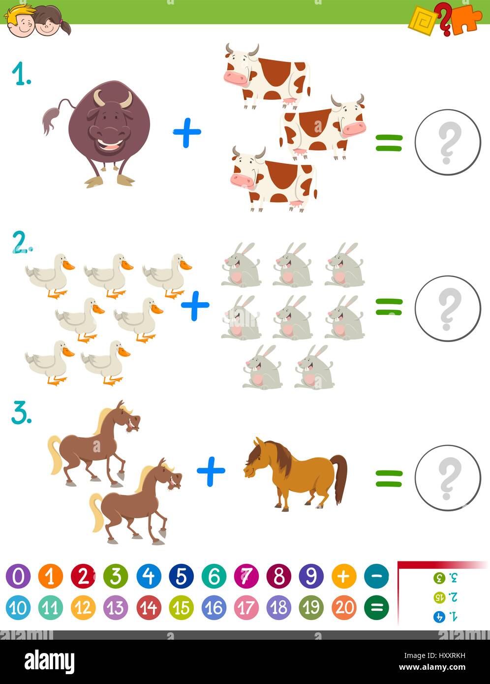 Cartoon Illustration of Educational Mathematical Addition Activity Game ...