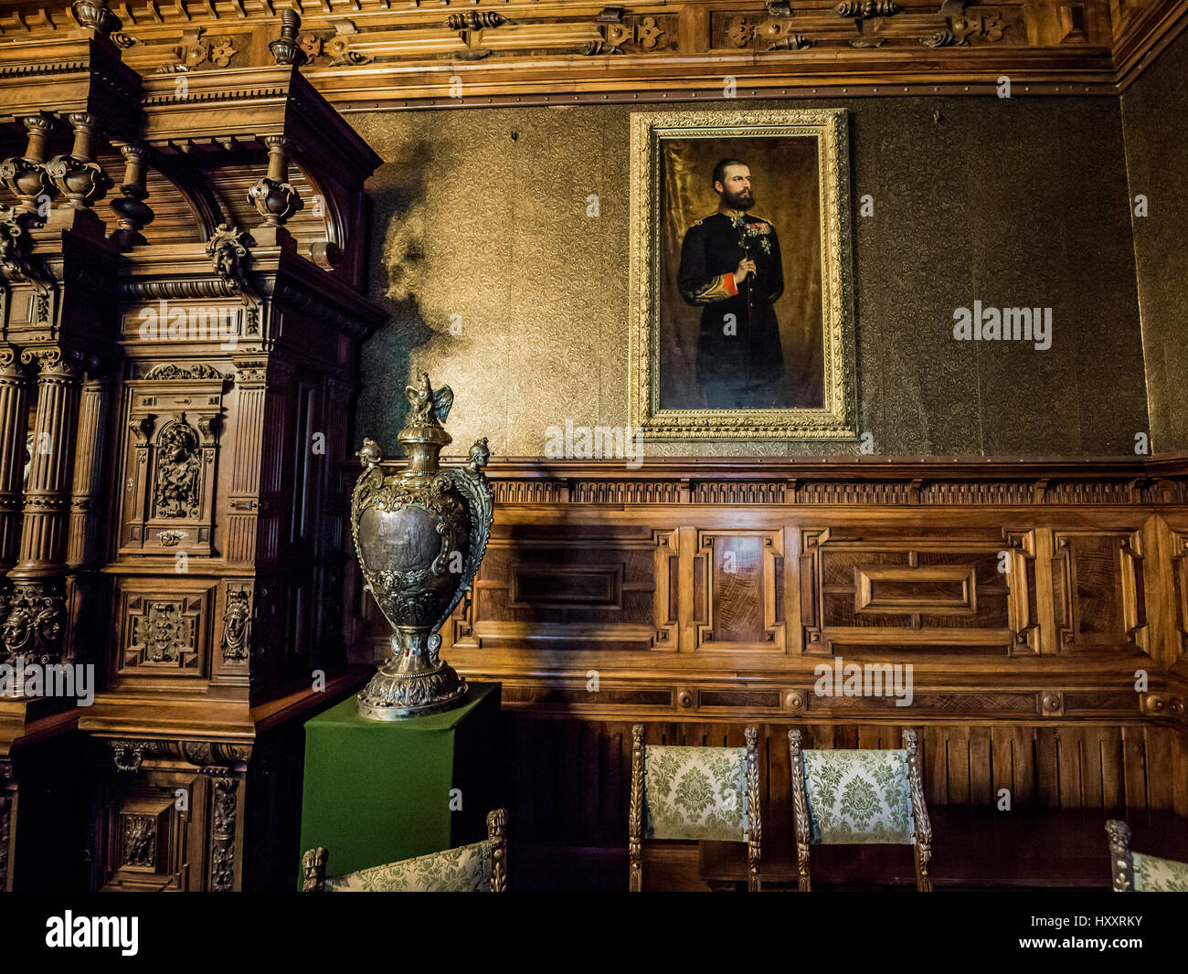 King Carol I of Romania portrait in Working Cabinet in Peles Palace ...