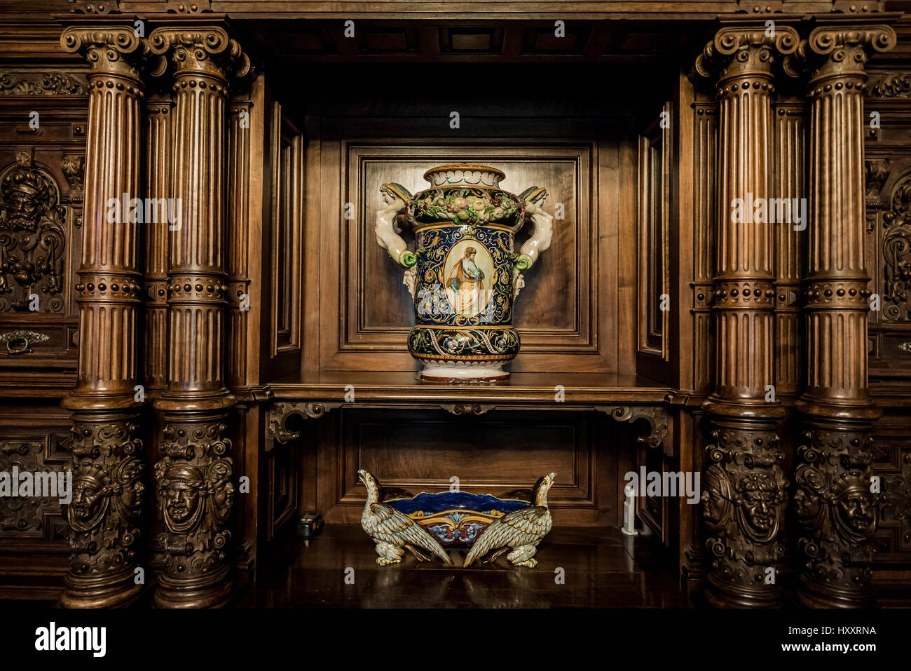 Pieces of pottery in Working Cabinet in Peles Palace, former royal ...