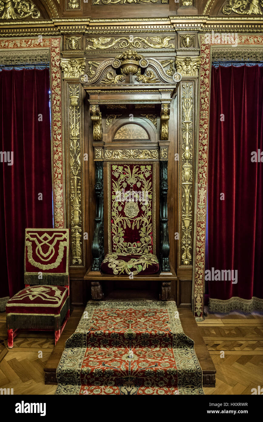 Throne in Florentine Room in Peles Palace, former royal castle, built ...