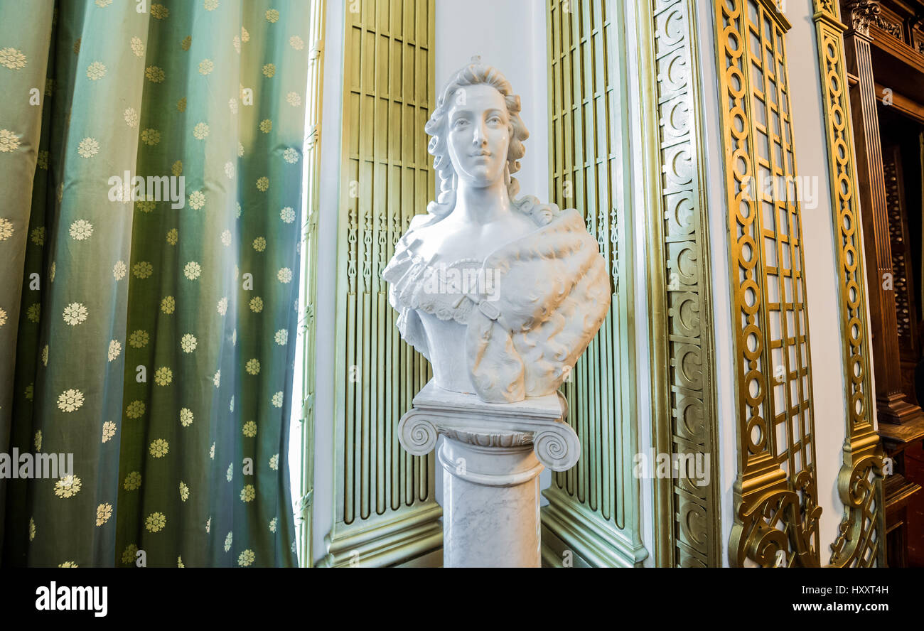 Alabaster bust in Peles Palace, former royal castle, built between 1873 ...
