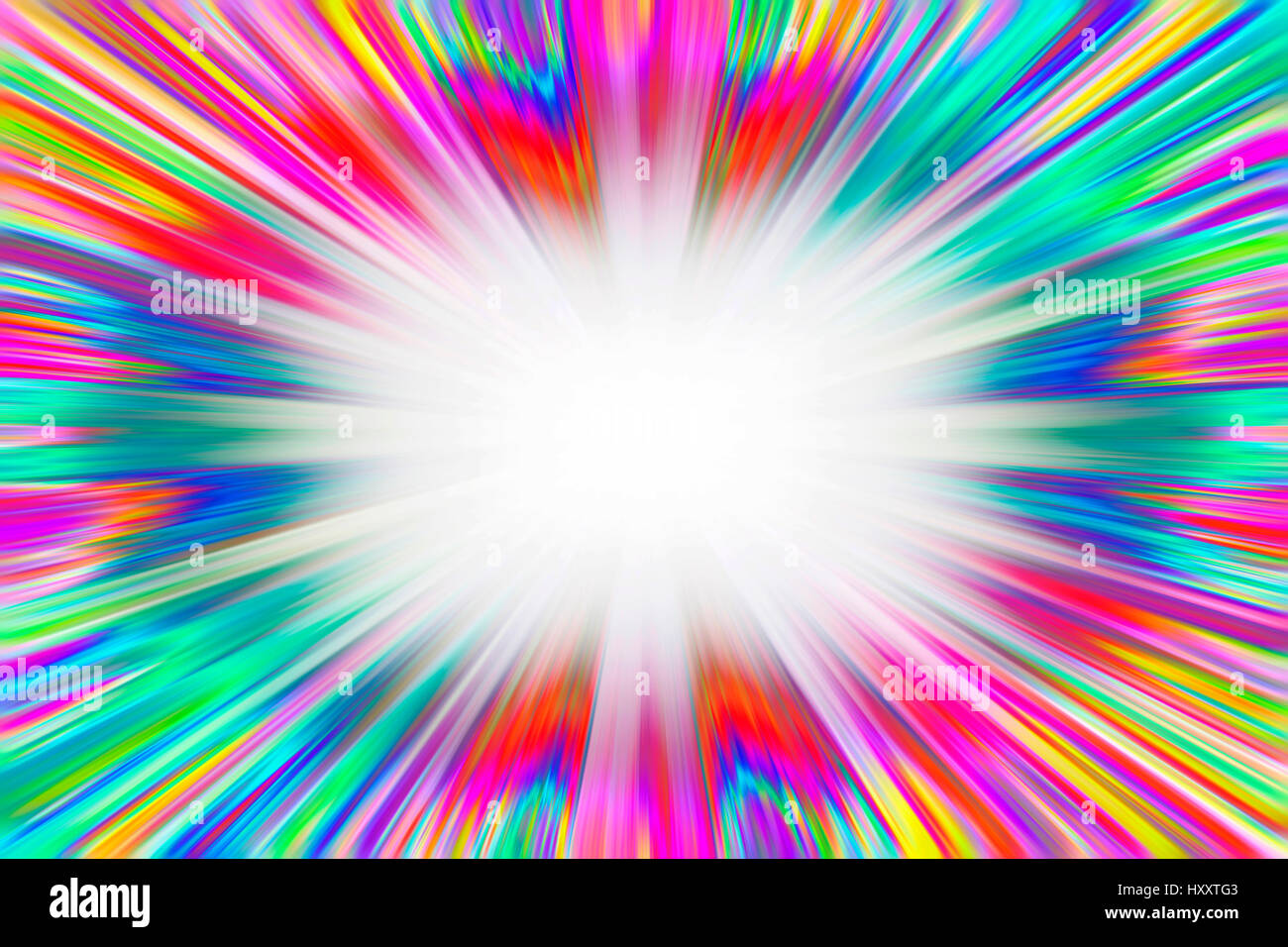 Bright and colourful starburst explosion with a white copy space centre ...