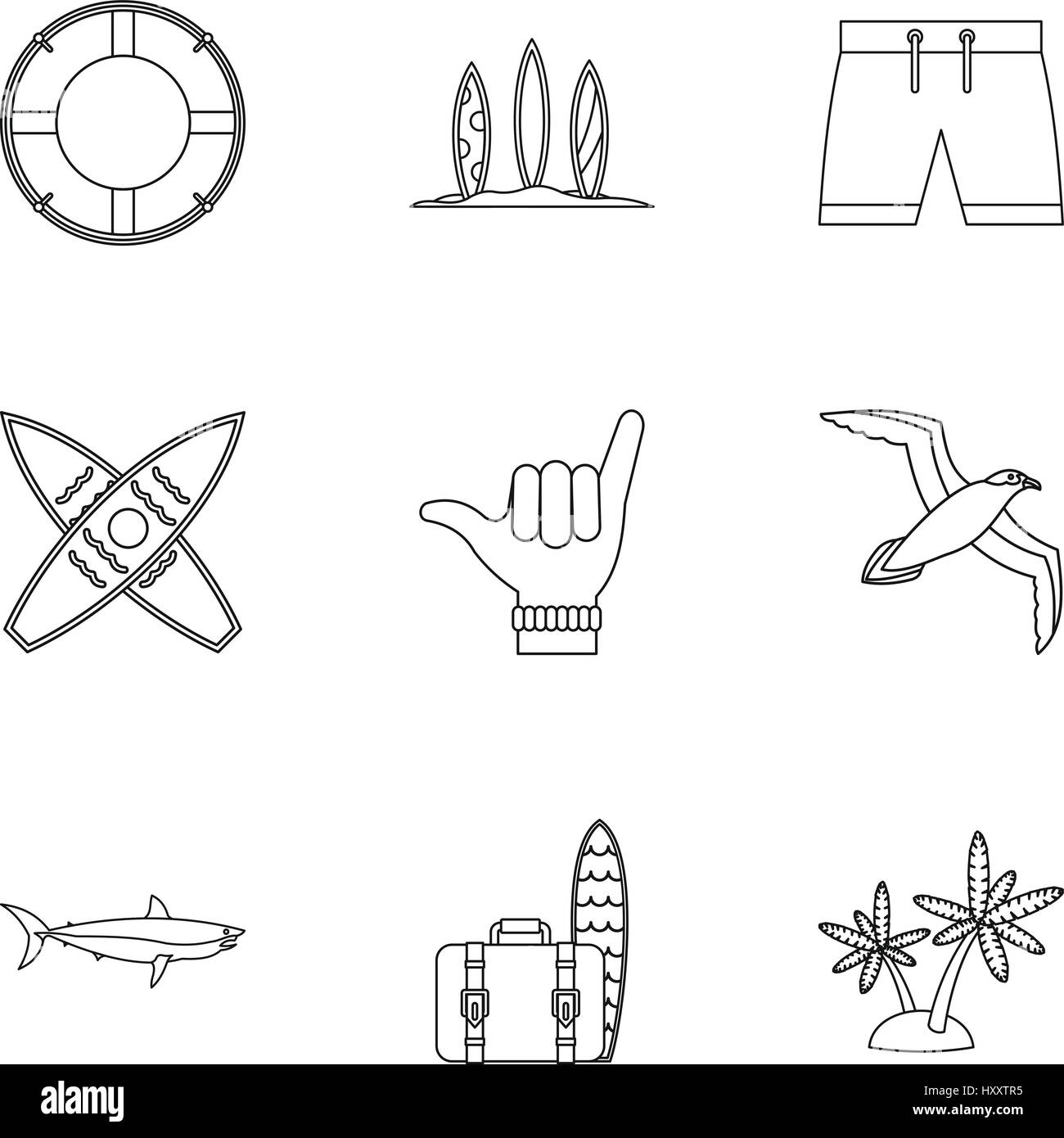 Surfing icons set, outline style Stock Vector Image & Art - Alamy