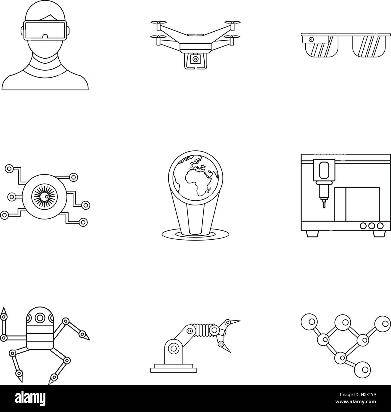 Future tech icons set Black and White Stock Photos & Images - Alamy