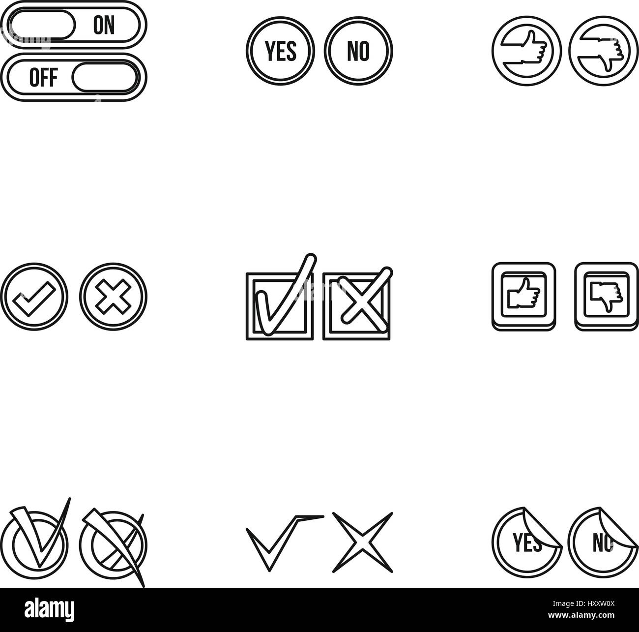 Tick icons set, outline style Stock Vector Image & Art - Alamy