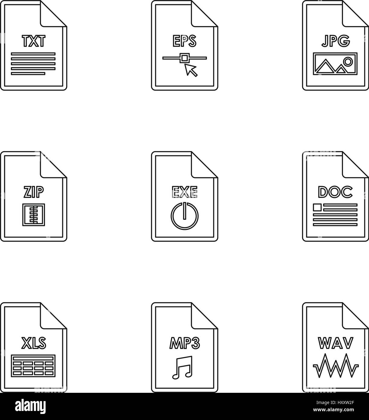 Types of files icons set, outline style Stock Vector Image & Art - Alamy