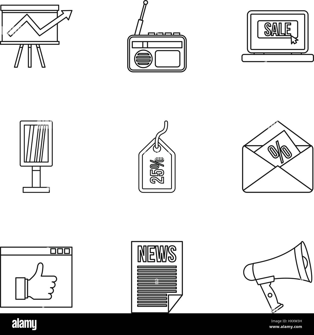 Contextual advertising icons set, outline style Stock Vector Image ...