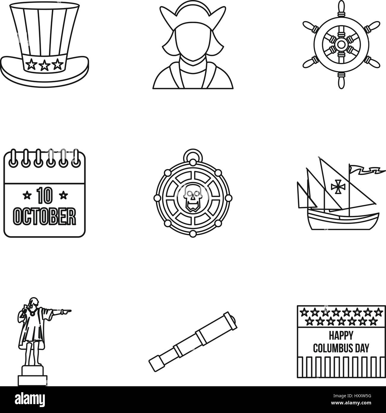 Columbus Day icons set, outline style Stock Vector Image & Art - Alamy
