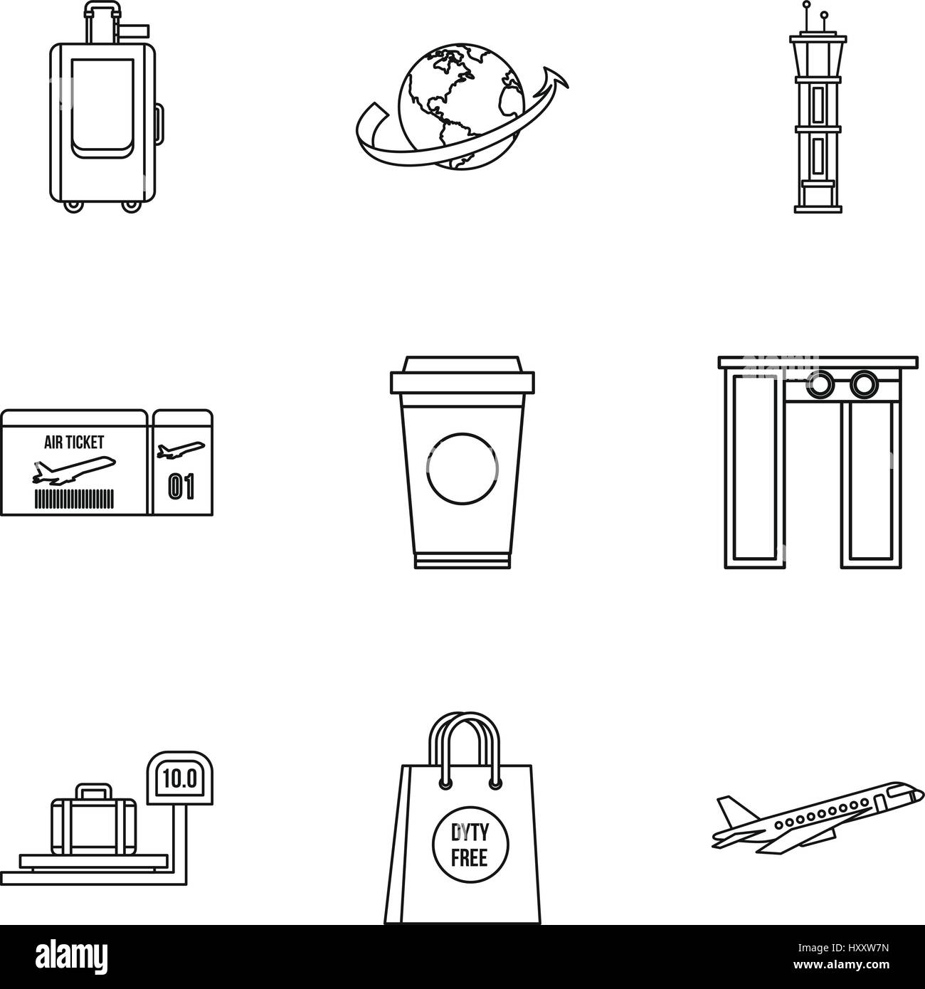 Airport check-in icons set, outline style Stock Vector Image & Art - Alamy