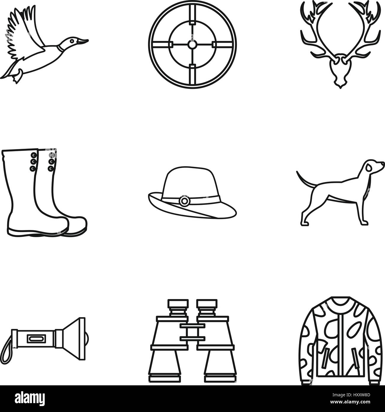 Hunting of animals icons set, outline style Stock Vector Image & Art ...