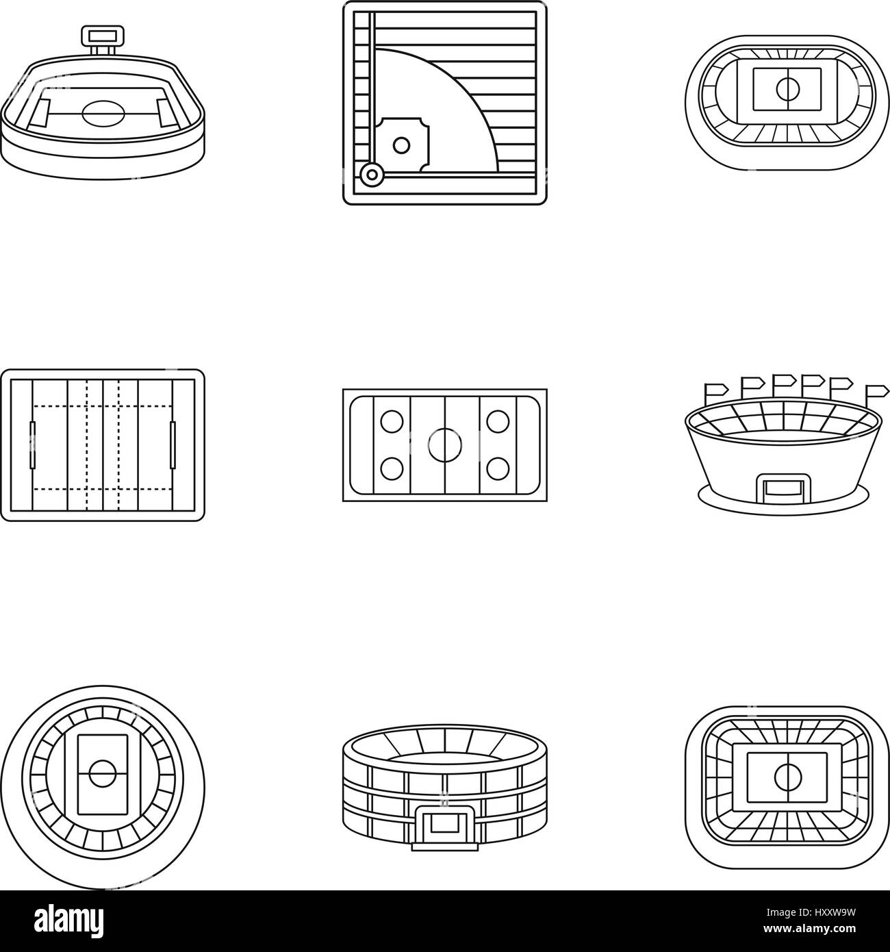 Stadium icons set, outline style Stock Vector Image & Art - Alamy